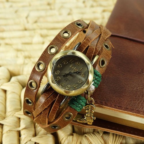 Unisex Vintage Leather Wrap Around Watch With A Cowboy Boot Charm on Luulla